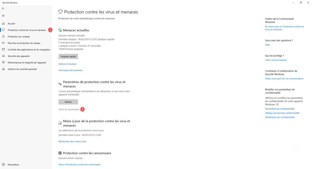 Windows 10 : désactiver defender