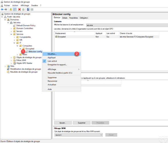Bitlocker : store recovery password in Active Directory - RDR-IT