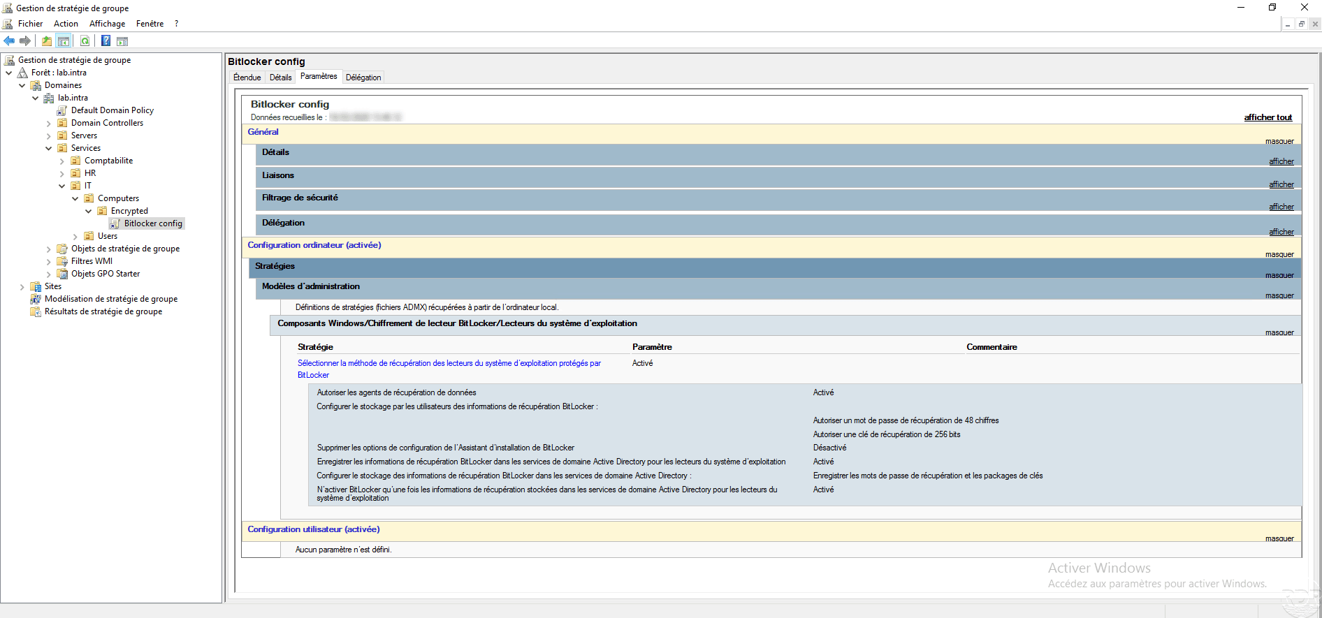 Bitlocker : store recovery password in Active Directory - RDR-IT