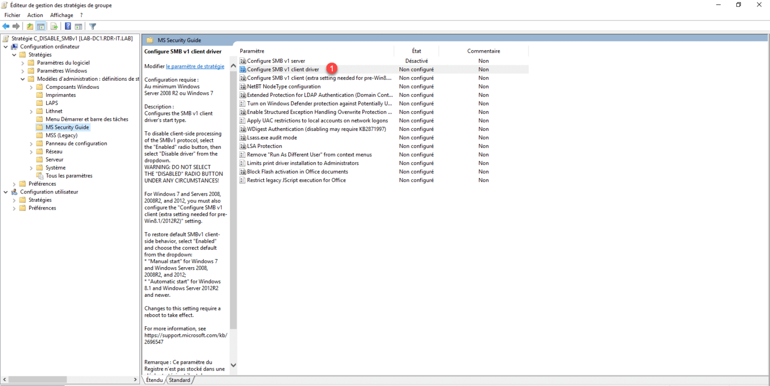 GPO Disabled SMBv1 RDR IT GPO Disabled SMBv1 RDR IT