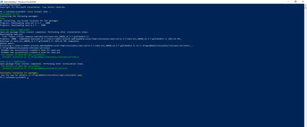 Installer nano sur Windows