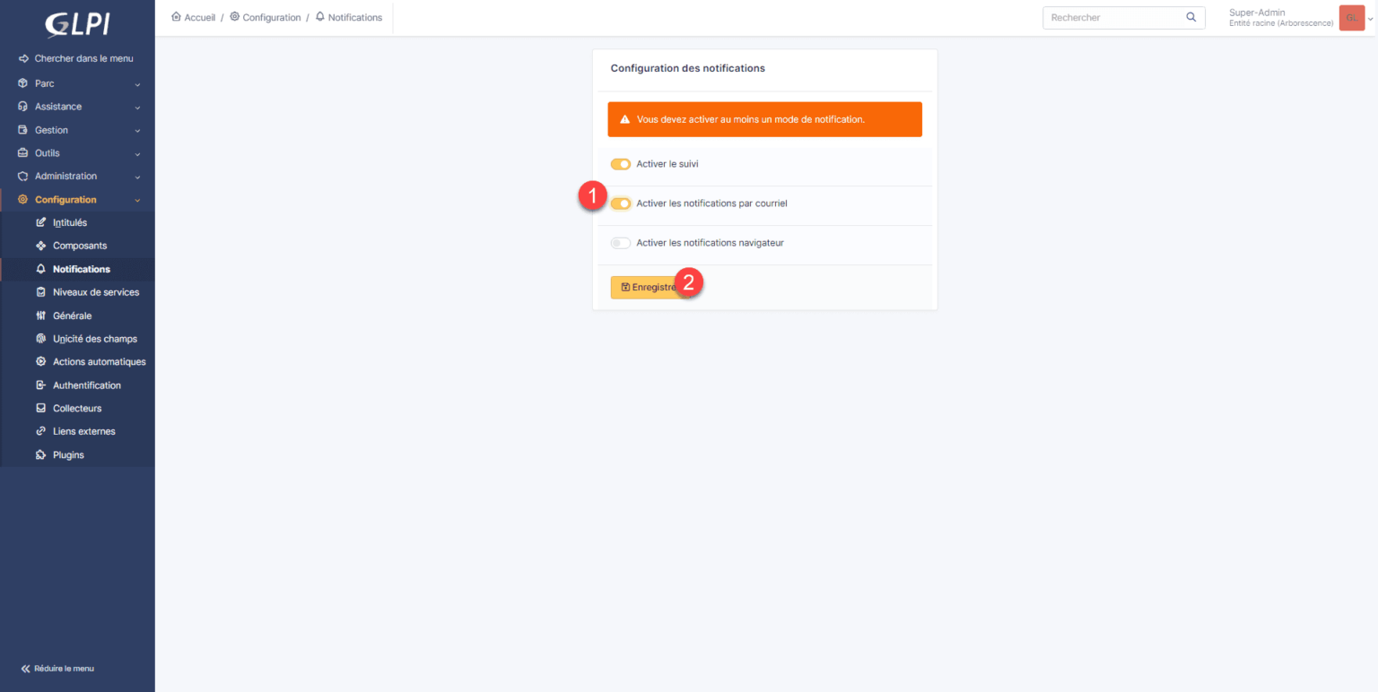 GLPI 10 : configuration des notifications par e-mail
