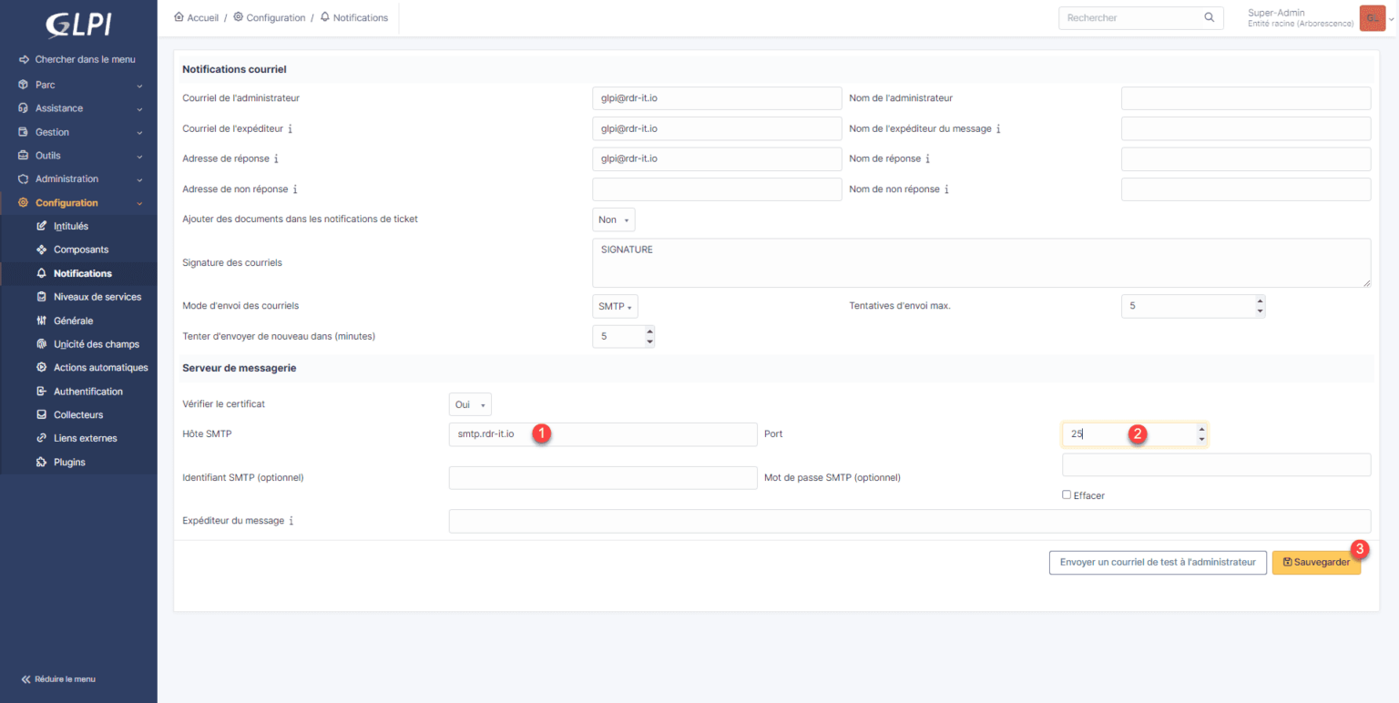 GLPI 10: configuration of email notifications - RDR-IT