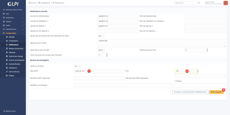 GLPI 10: configuration of email notifications - RDR-IT