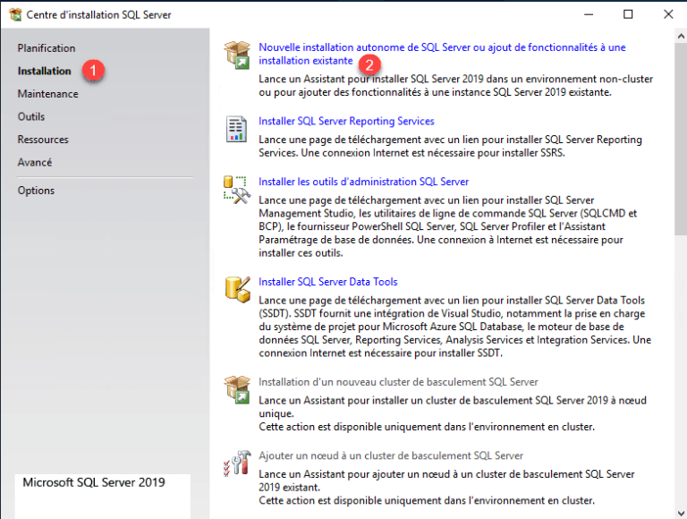 SQL Server 2019 : installation sur Windows Serveur