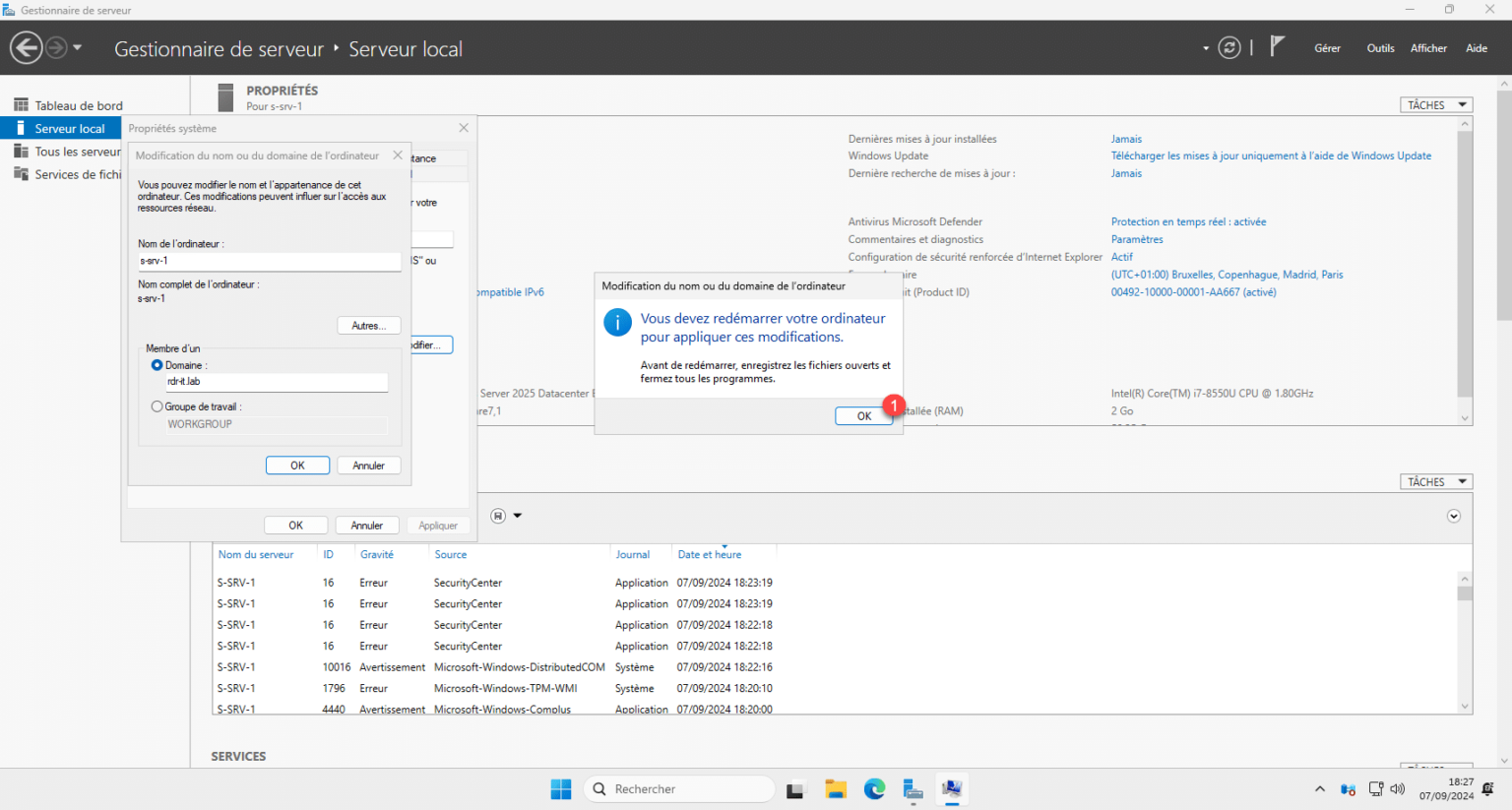 Windows Server 2025: Joining the Computer's Active Directory Domain ...
