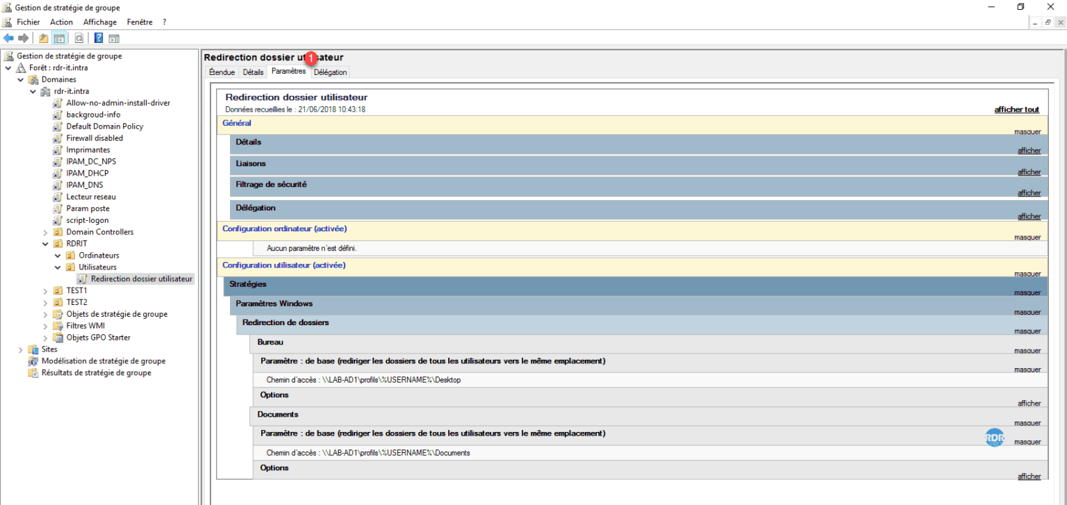 GPO: User Folder Redirection - RDR-IT